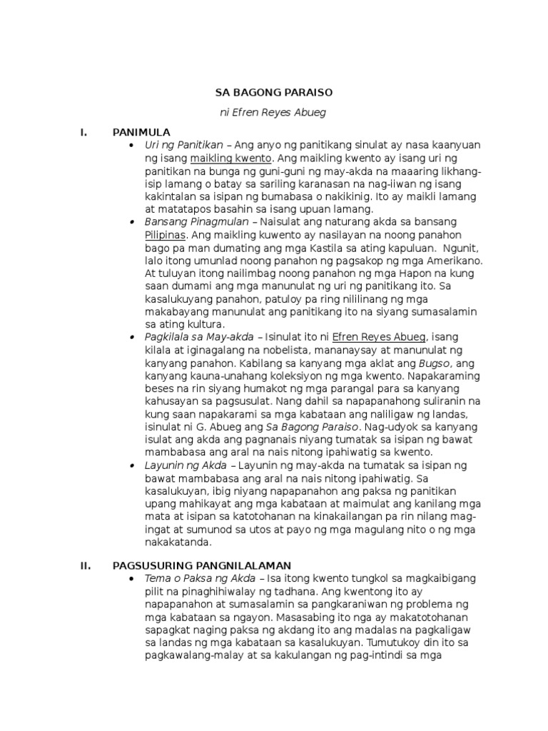 Suring-Basa Sa "Sa Bagong Paraiso" | PDF