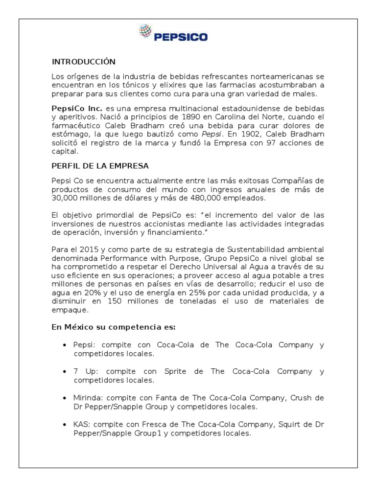 Cadena de Valor de PepsiCo y Competencia | PDF | Pepsi Co | Coca Cola
