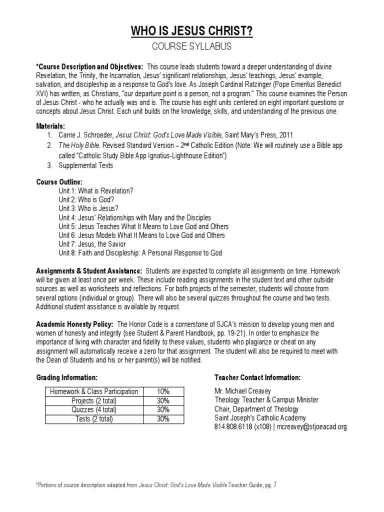 Syllabus Whoisjesuschrist | PDF | Homework | Jesus