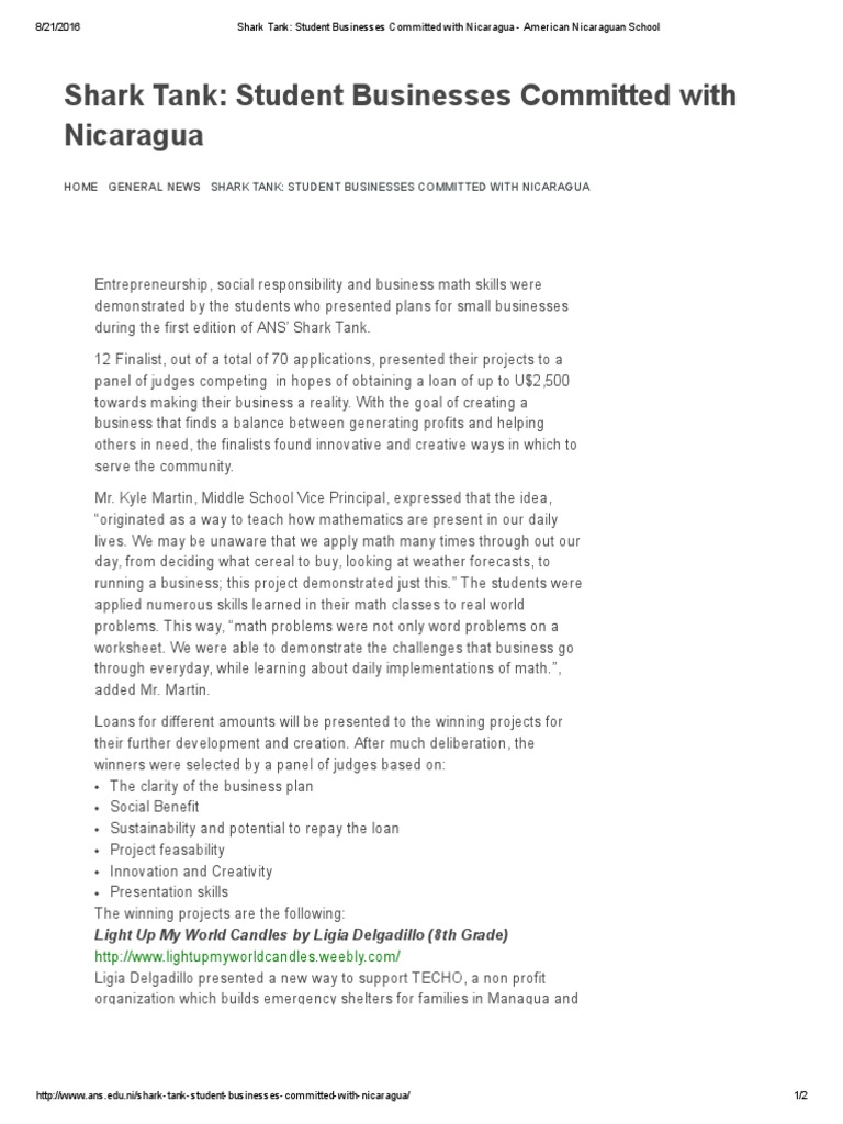 Shark Tank Intro | PDF | Nicaragua | Teaching Mathematics