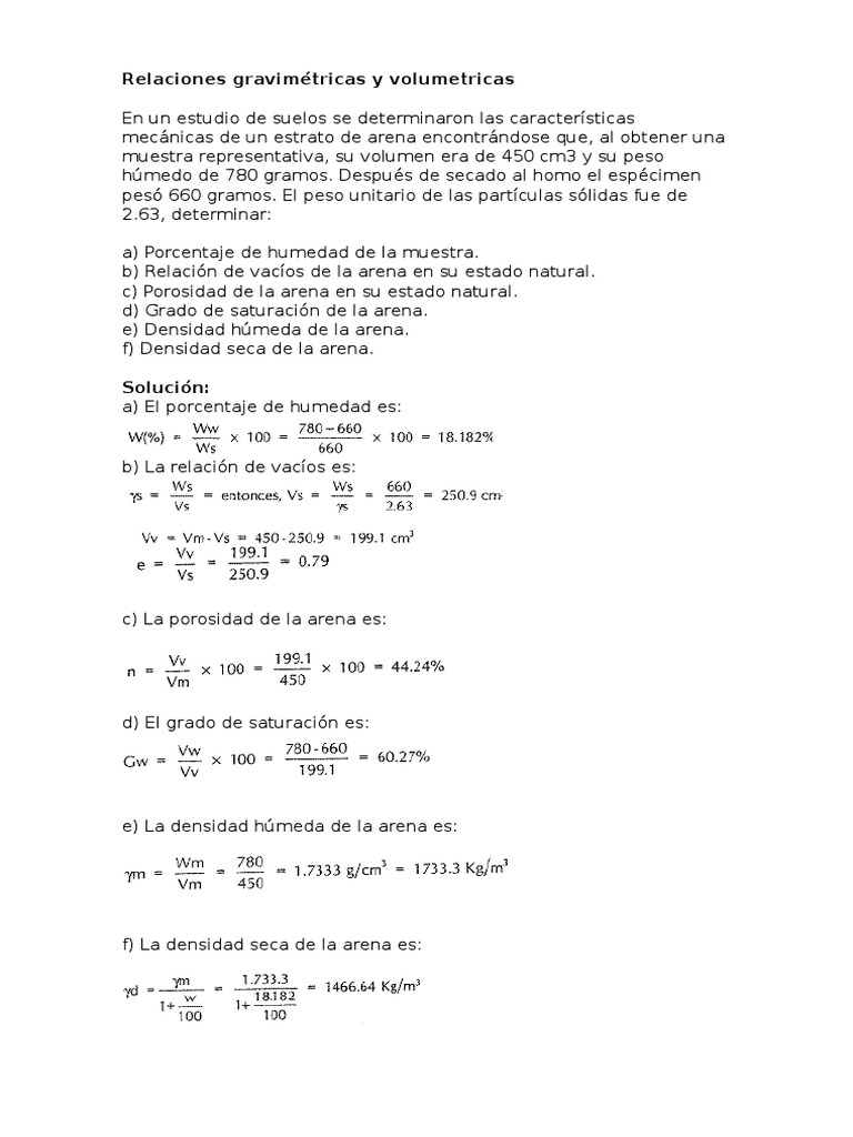 Relaciones Gravimetricas y Volumetricas | PDF