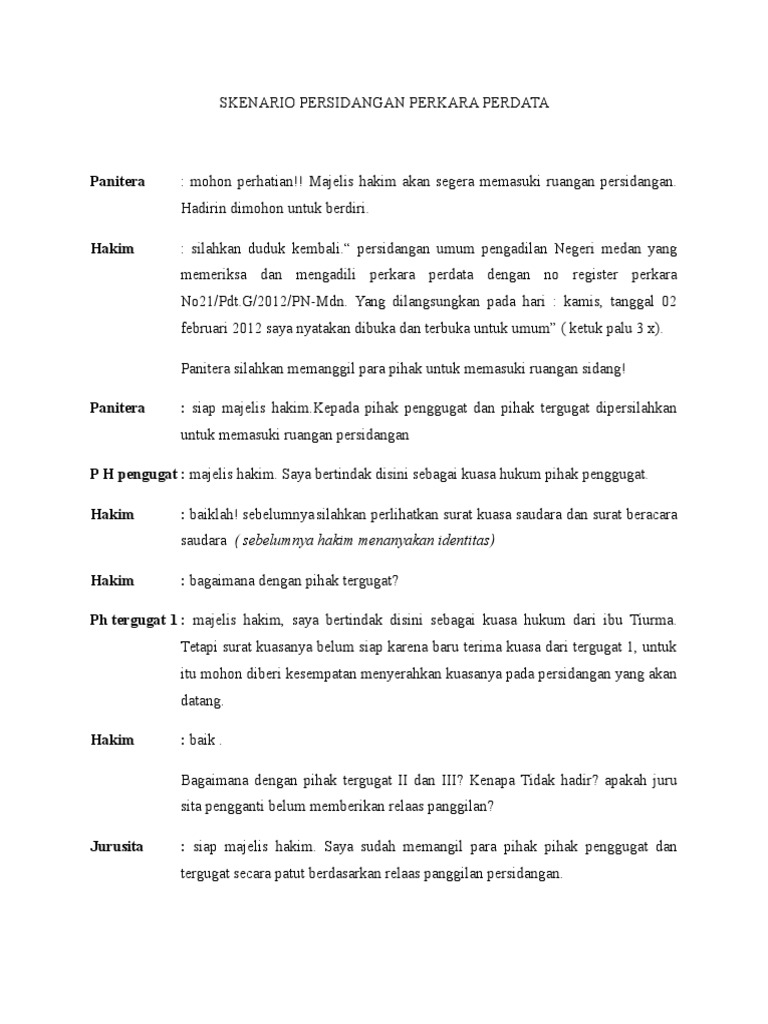 Skenario Persidangan Perkara Perdata | PDF