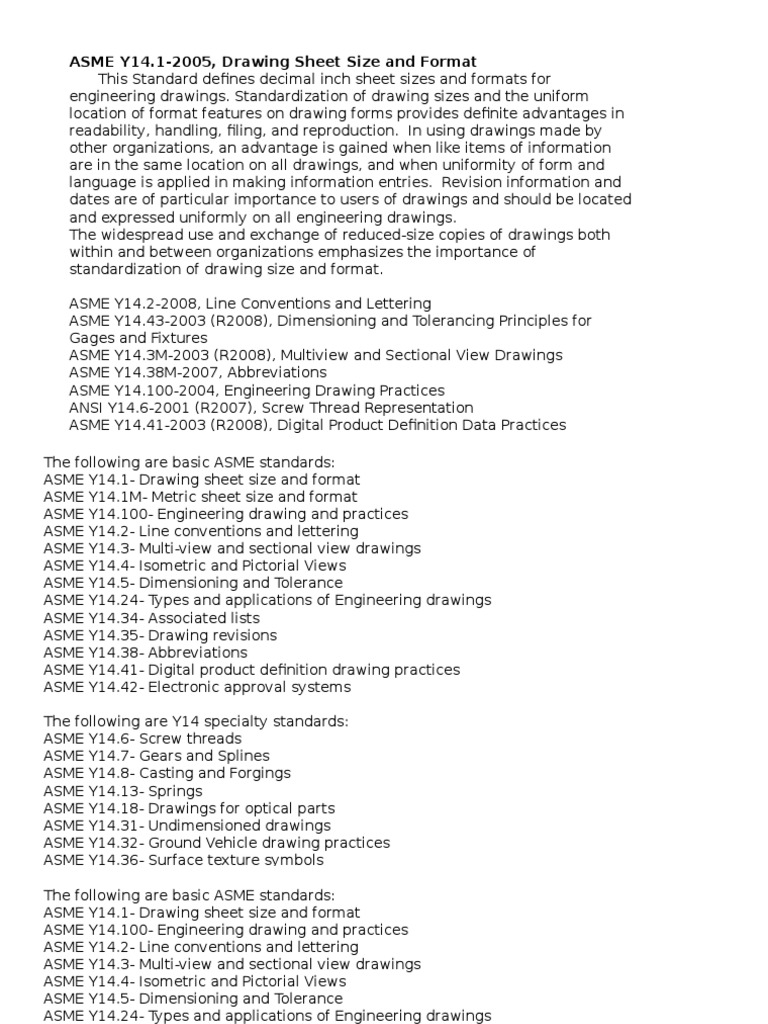 ASME Y14.1-2005, Drawing Sheet Size and Format | PDF | Engineering ...