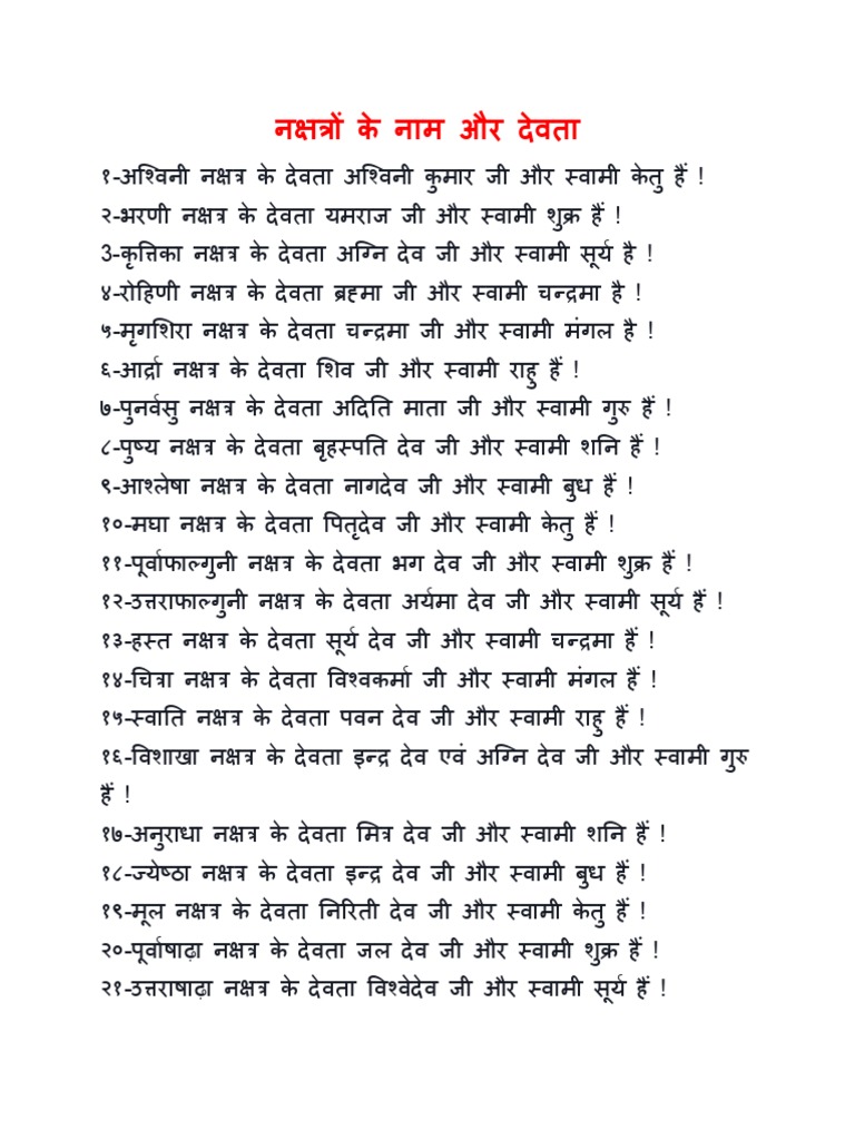 Nakshtra Devta | PDF