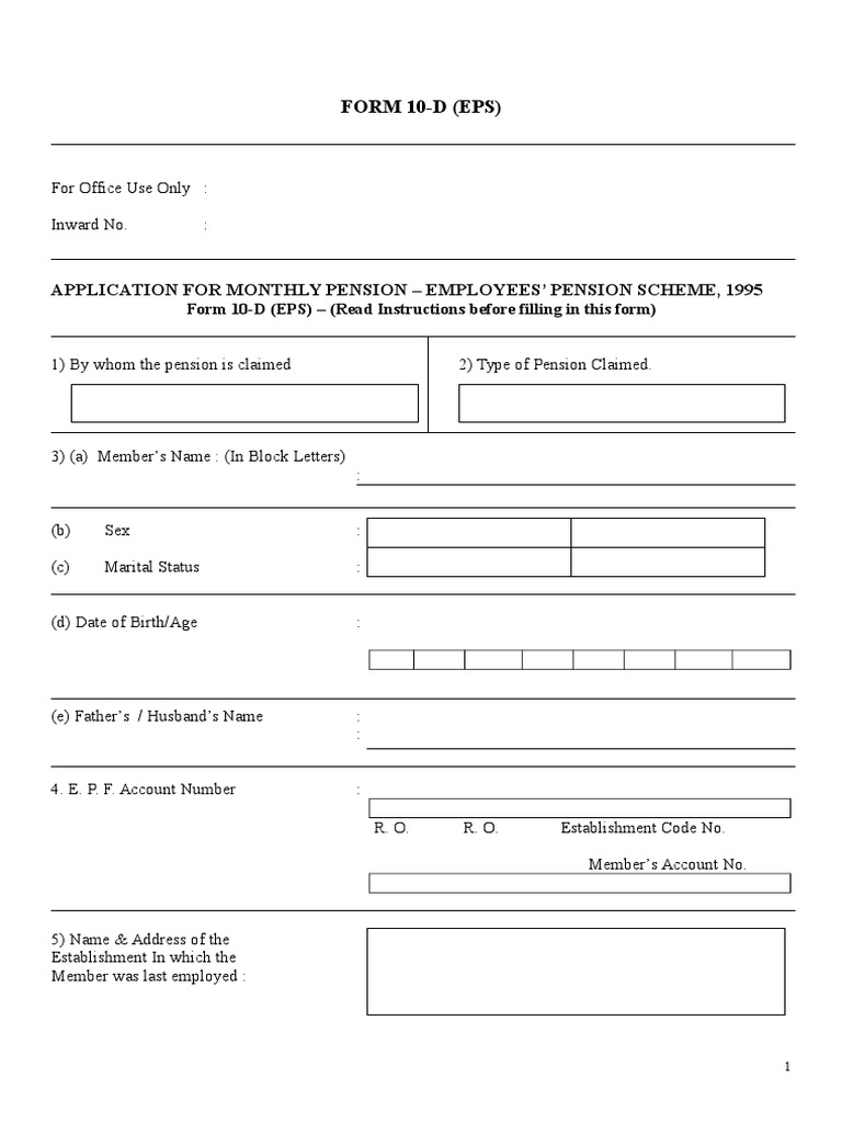 Monthly Pension Application Form 10-D | PDF | Hand | Pension