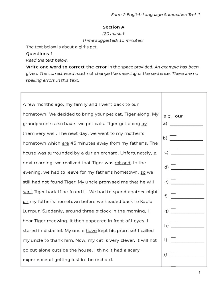 English Form 2 Summative Test 1 2016 | PDF