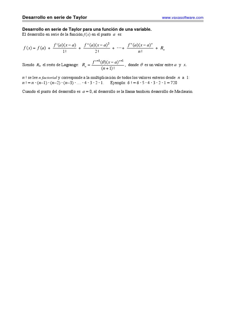 Tabla de Series de Taylor PDF | PDF