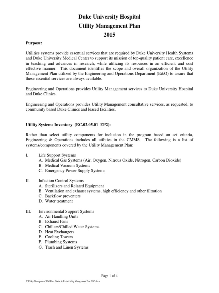 Utility Management Plan | PDF | Home Appliance | Hospital