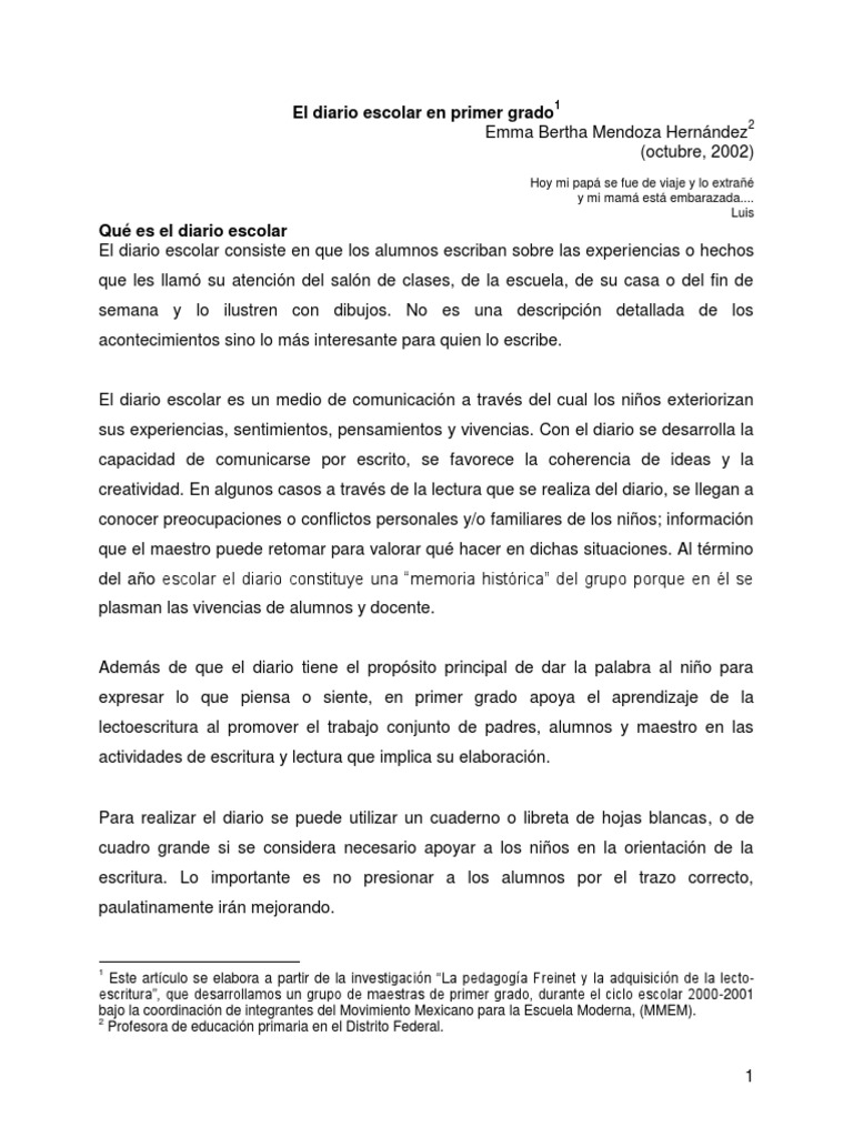 Diario-Escolar en Primer Grado | PDF | Lectura (proceso) | Escritura