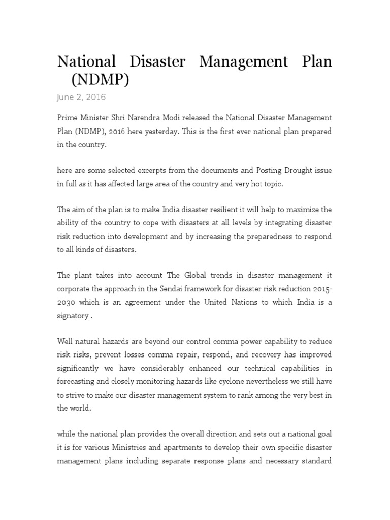India National Disaster Management Plan | PDF | Disaster Risk Reduction ...