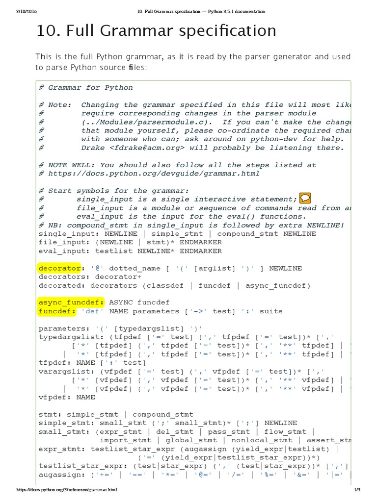 447480-10. Full Grammar Specification - Python 3.5 | PDF | Parsing ...