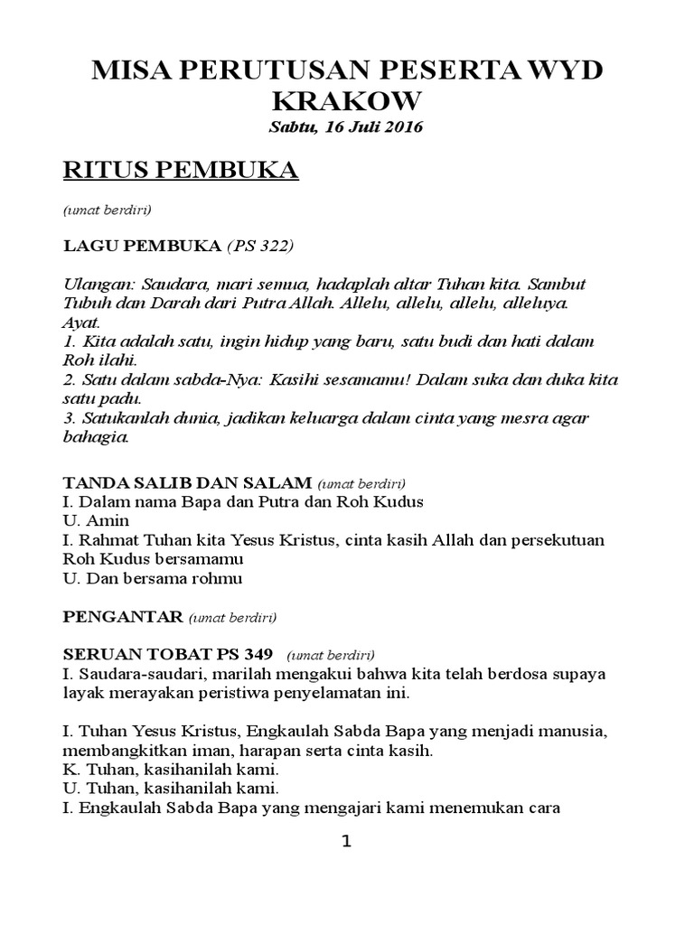 Teks Misa Wyd Krakow | PDF