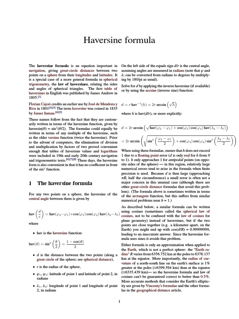 Haversine Formulapdf Special Functions Complex Analysis 