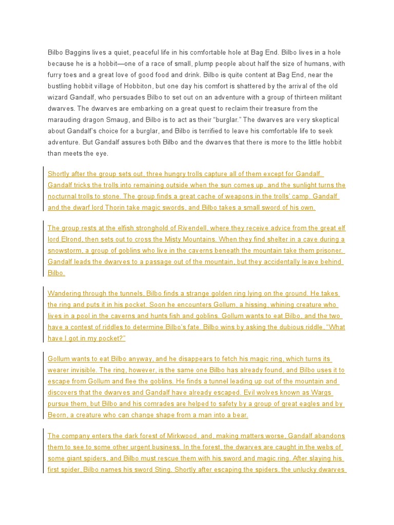 The Hobbit Summary | PDF | Bilbo Baggins | Dwarf (Middle Earth)