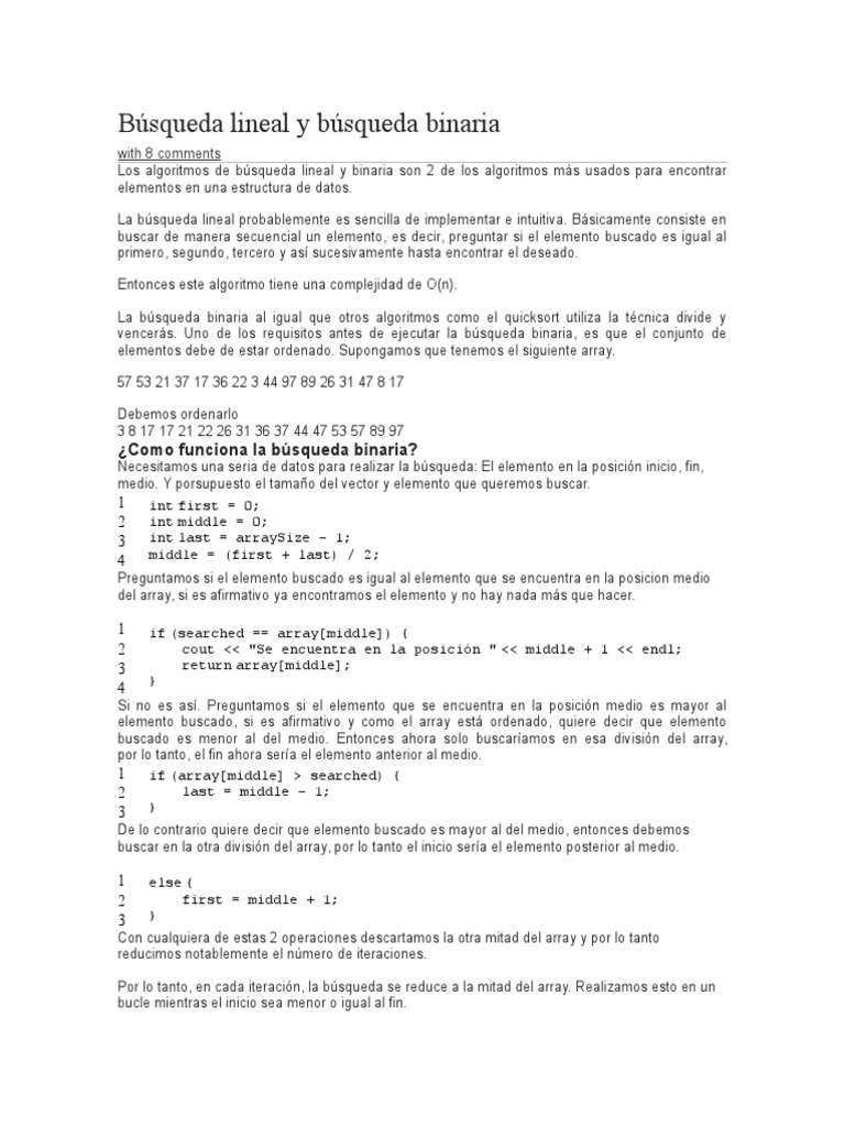 Búsqueda Lineal y Búsqueda | PDF | C ++ | Algoritmos