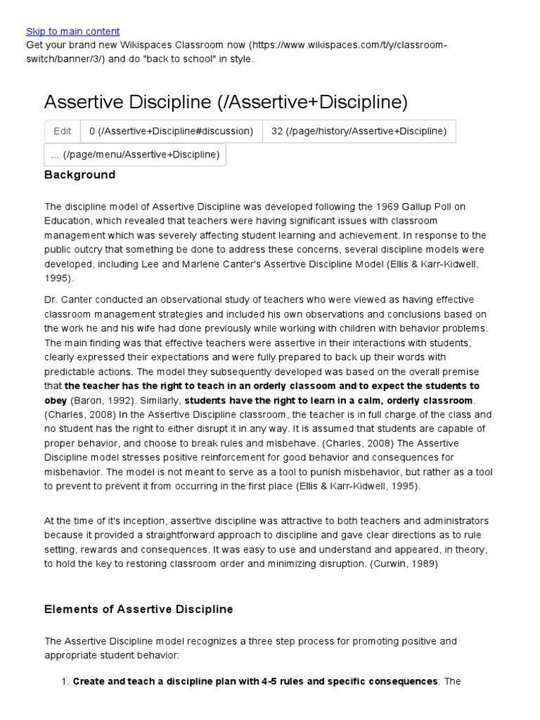 Assertive Discipline (/Assertive+Discipline) : Background | PDF ...