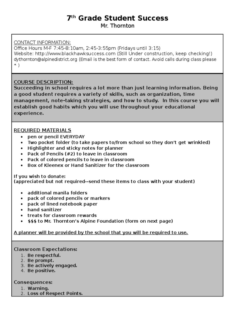 7th Grade Student Success Disclosure | PDF | Homework | Communication
