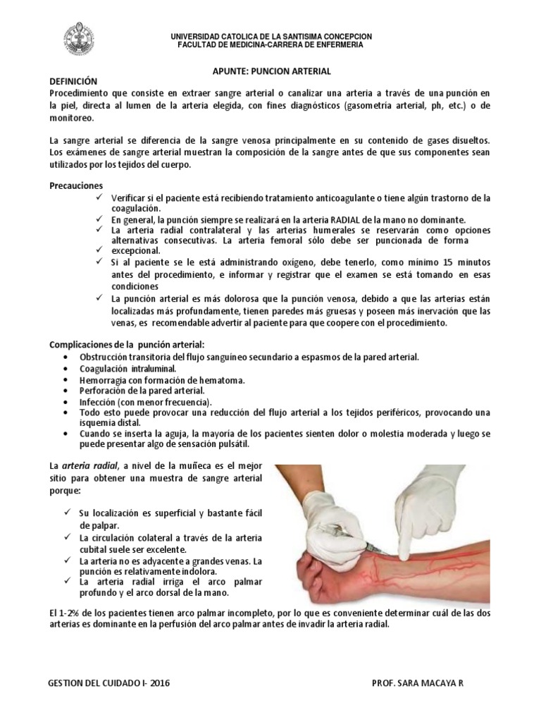 Apunte Puncion Arterial y Gsa 2016 | PDF | Sangre | Especialidades Medicas