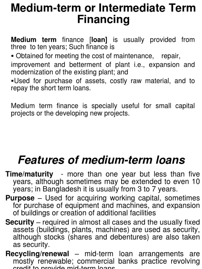 Medium Term Finance (Loan) Is Usually Provided From | PDF | Credit ...