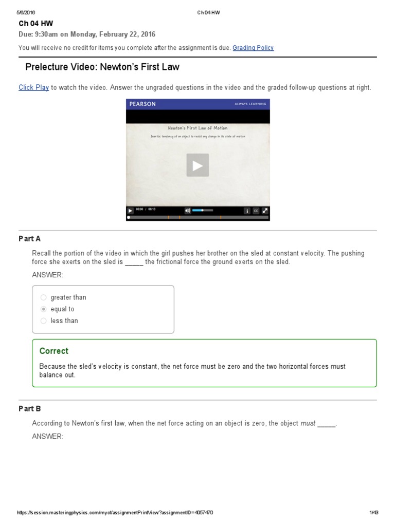 Mastering Physics CH 04 HW College Physics I LCCC | PDF | Acceleration ...