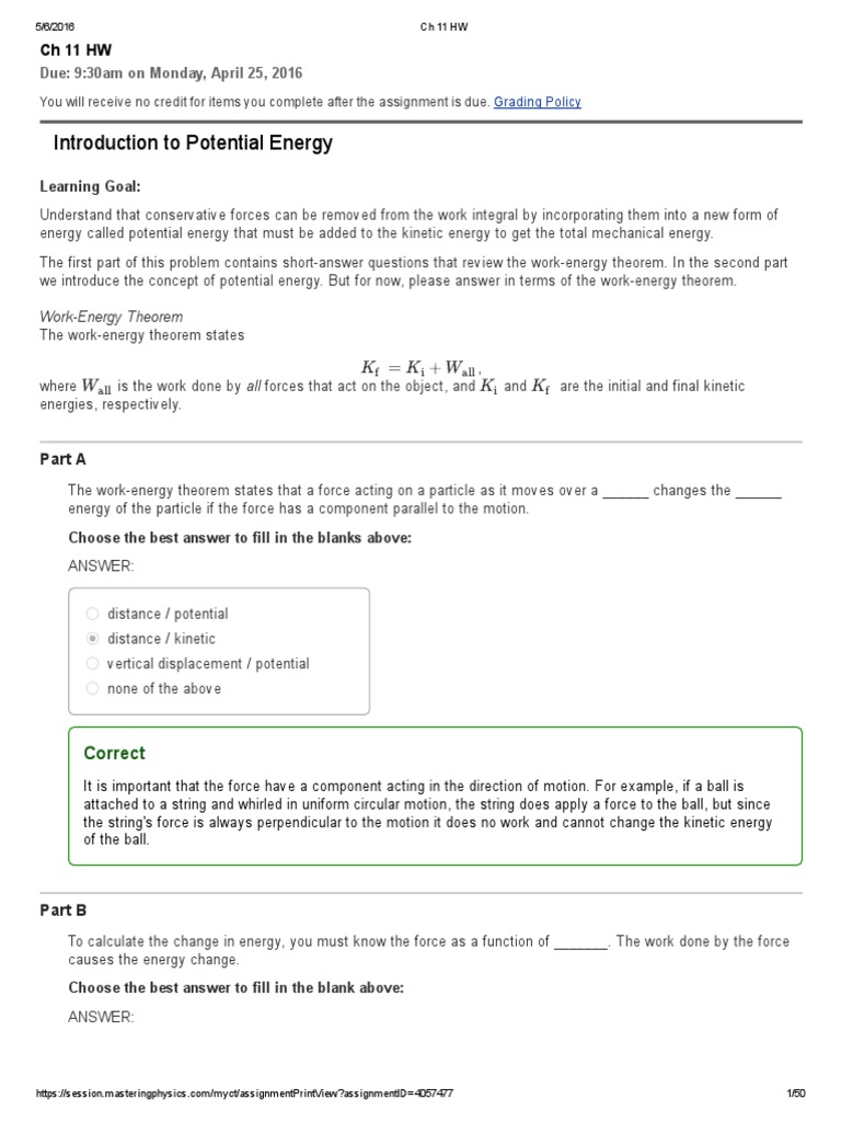 Chapter 11 Homework: Potential Energy | PDF | Force | Friction