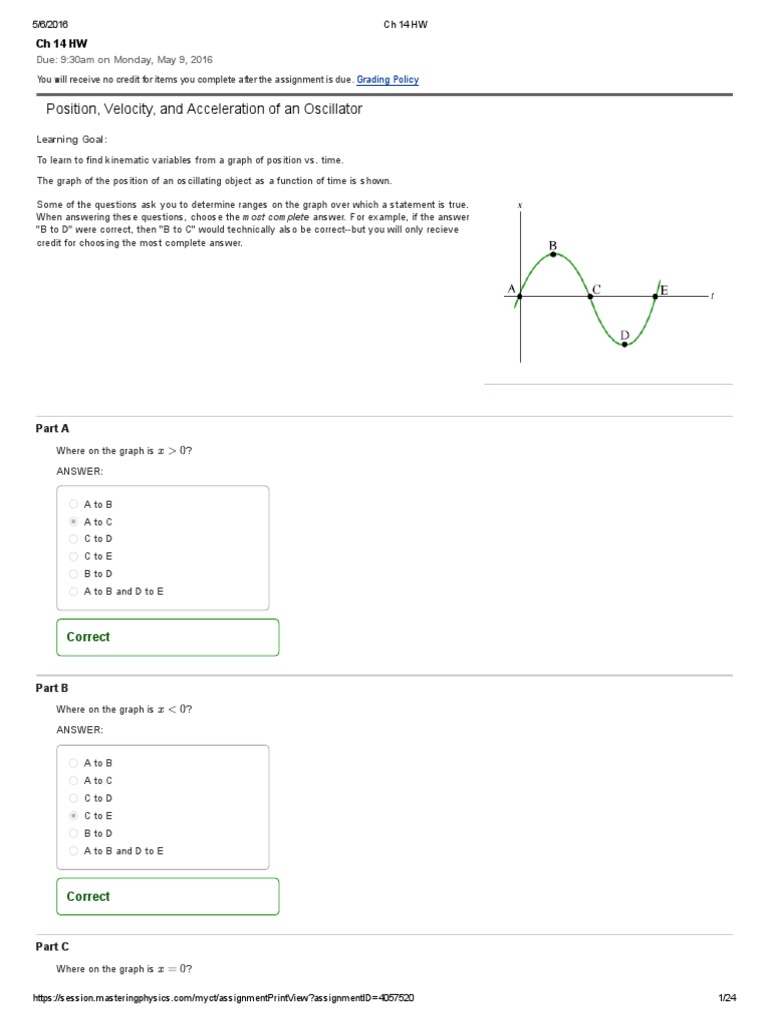 Mastering Physics CH 14 HW College Physics I LCCC | PDF | Pendulum | Weight