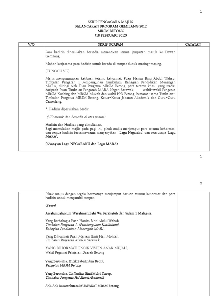 Skrip Ucapan Majlis Pelancaran Gemilang | PDF