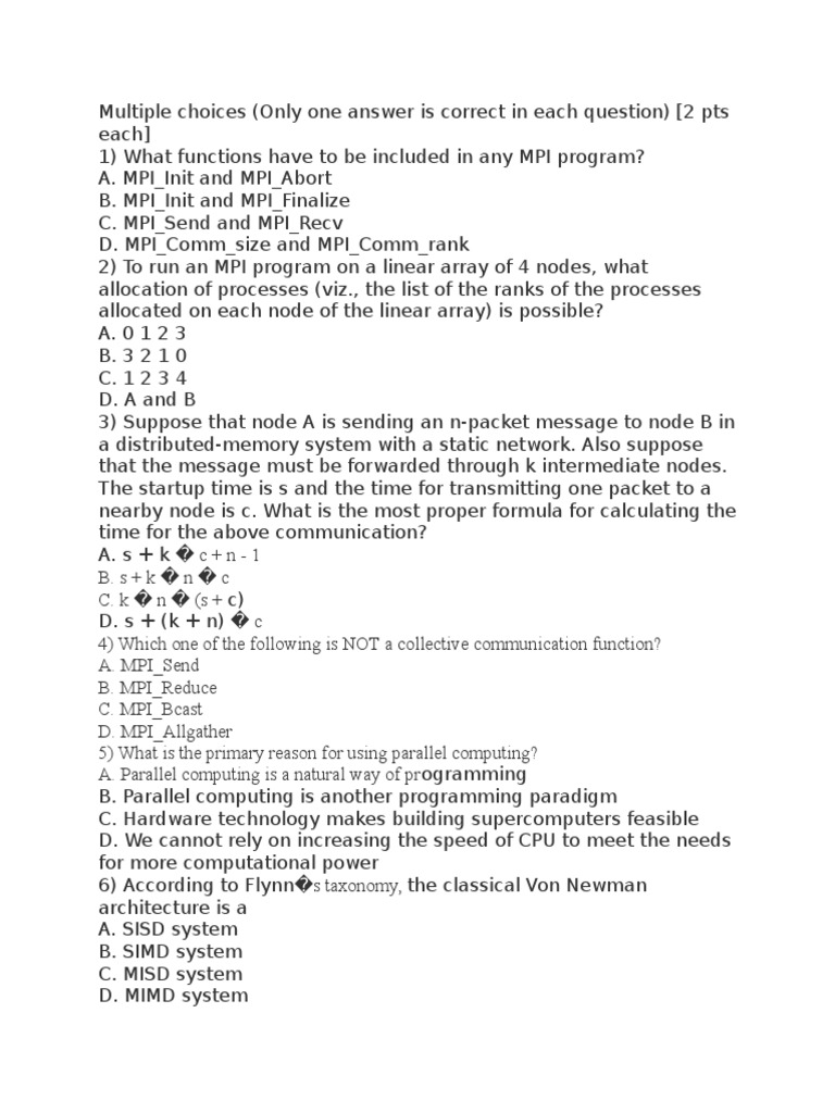 50 Ques One Mark | PDF | Parallel Computing | Message Passing Interface