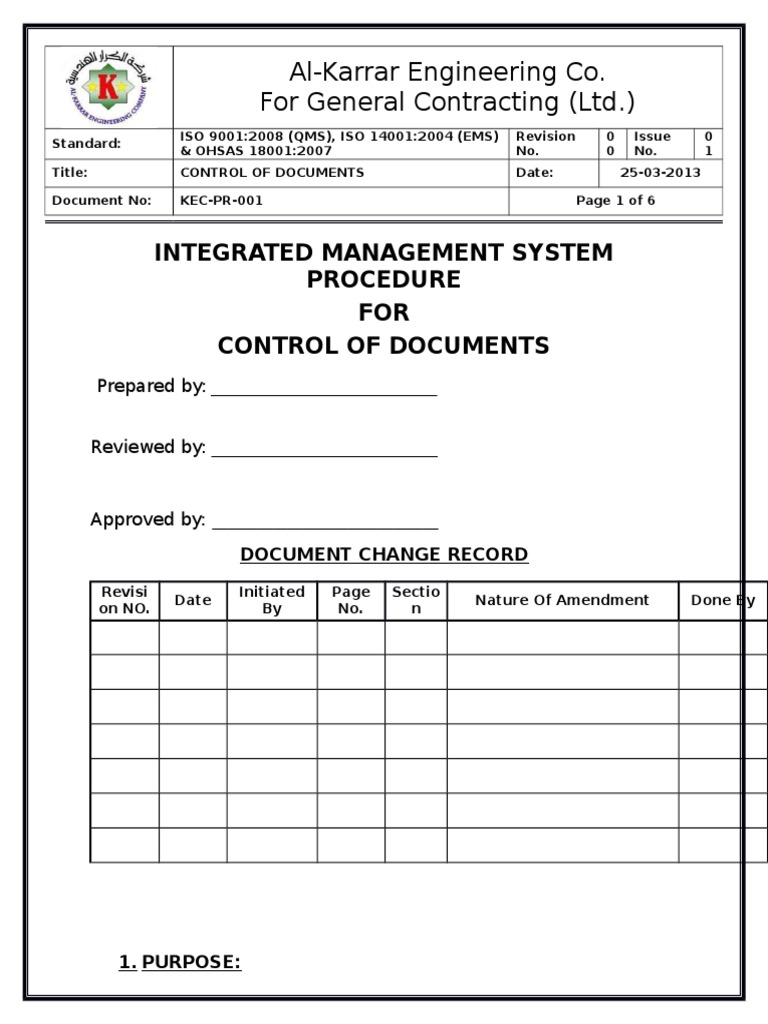 Control of Documents | PDF | International Organization For ...