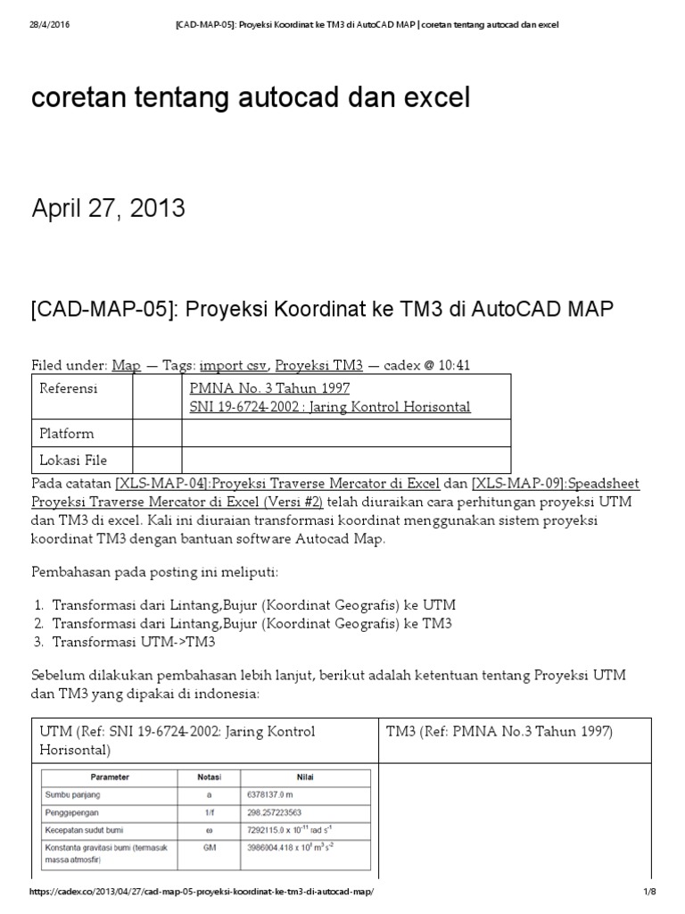 (CAD-MAP-05) - Proyeksi Koordinat Ke TM3 Di AutoCAD MAP - Coretan ...