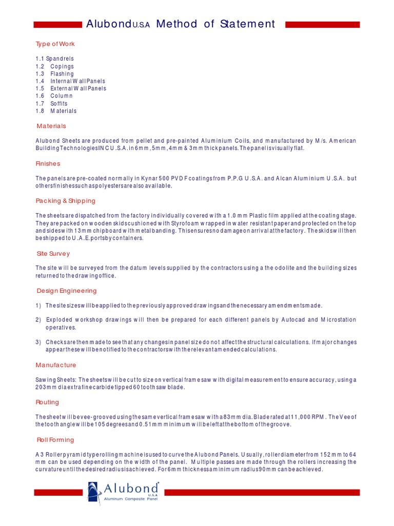 Alubond Panel Installation Method Statement | PDF | Screw | Scaffolding