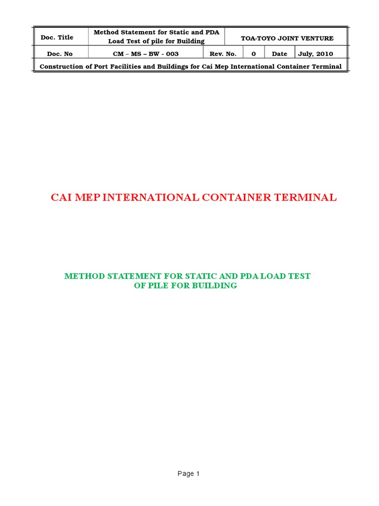 Static and PDA Load Test Method Statement | PDF | Deep Foundation ...