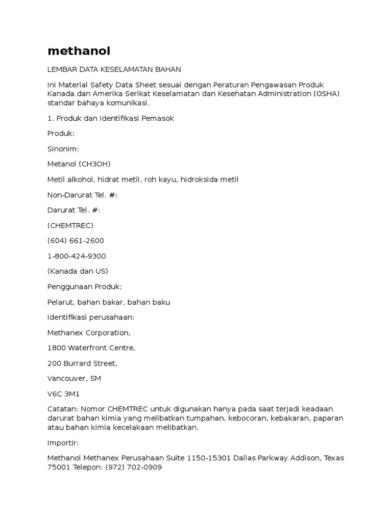 MSDS Methanol | PDF