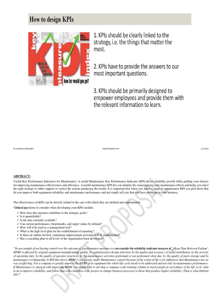 Maintenance KPIs | PDF | Performance Indicator | Reliability Engineering
