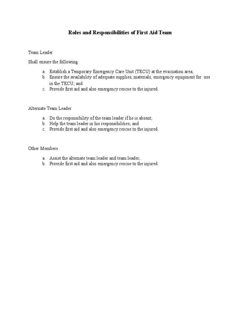 Roles and Responsibilities of First Aid Team | Emergency Evacuation ...