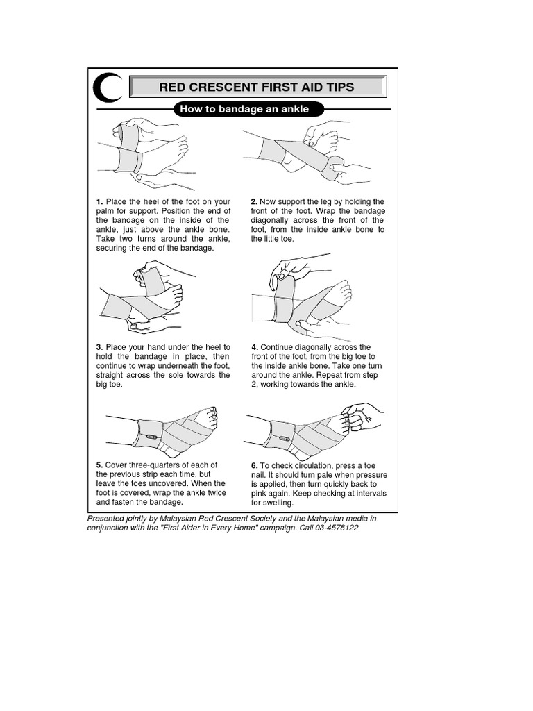 Red Crescent First Aid Tips: How To Bandage An Ankle | PDF