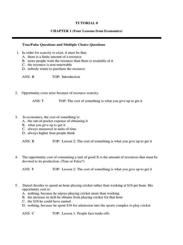 Tutorial 0 - With Answers PDF | PDF | Economic Theories | Economics