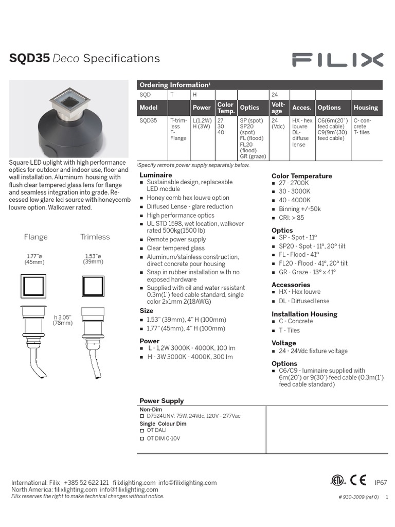 SQD35 Deco TechSheet 1 PDF | PDF | Components | Equipment
