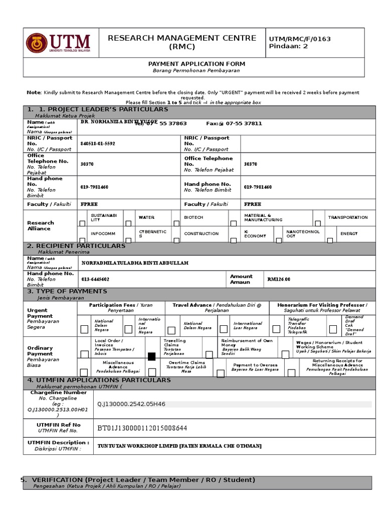 Research Management Centre (RMC) : UTM/RMC/F/0163 Pindaan: 2 | PDF