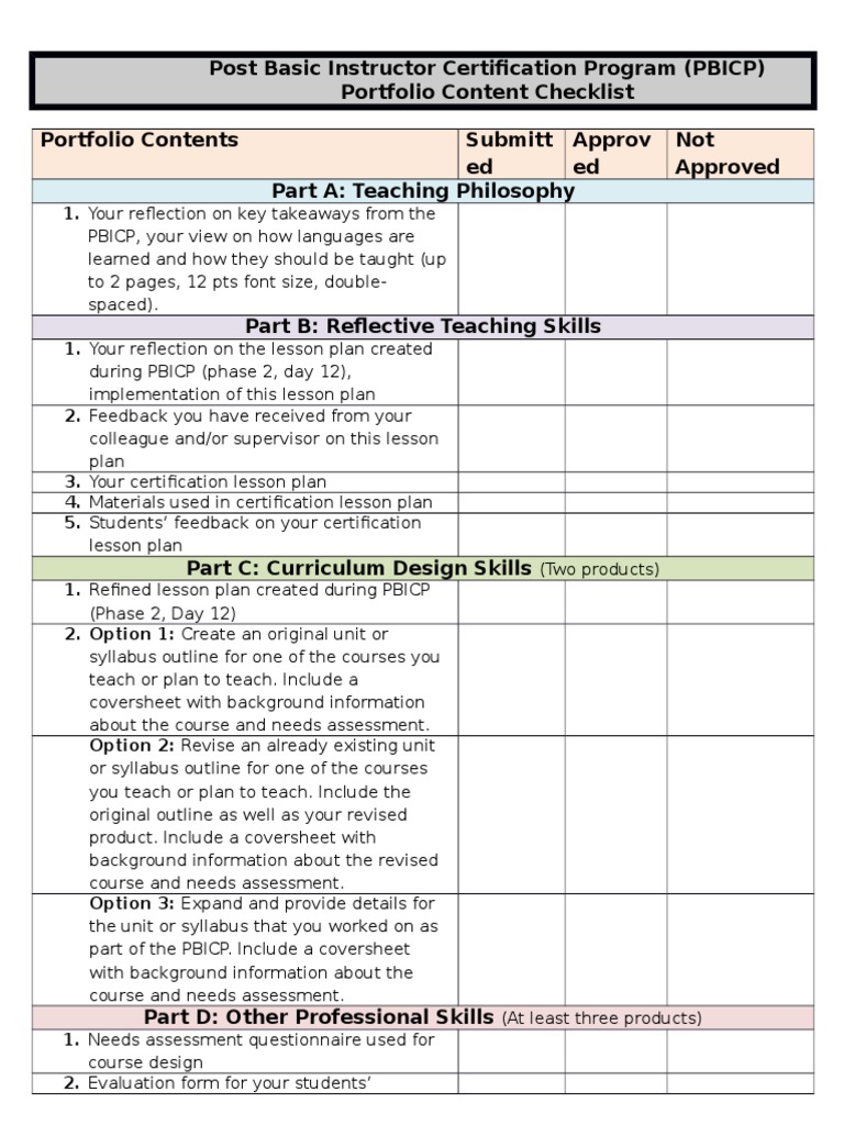 Portfolio Checklist | PDF | Lesson Plan | Educational Assessment