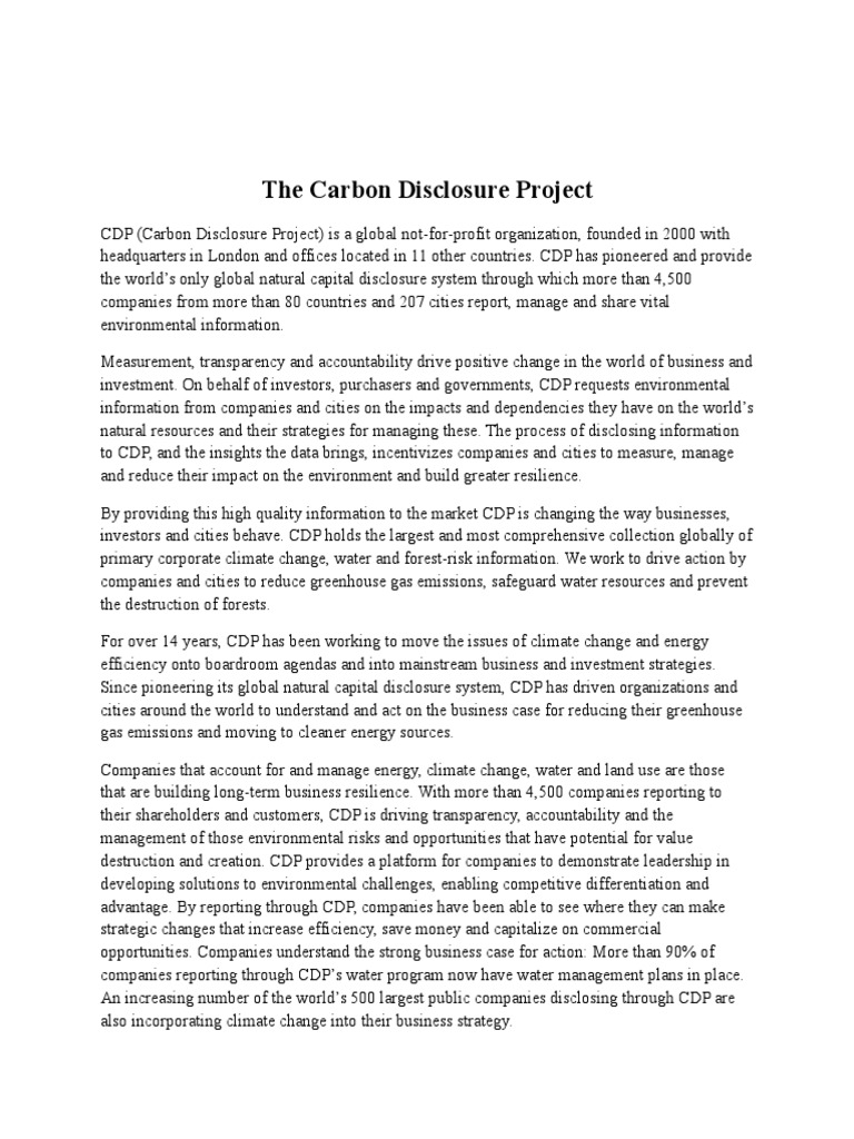 Carbon Disclosure Project | Climate Change | Natural Environment