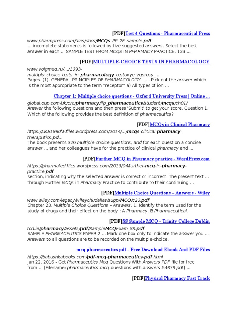 Pharmacy Links | PDF | Multiple Choice | Pharmacy