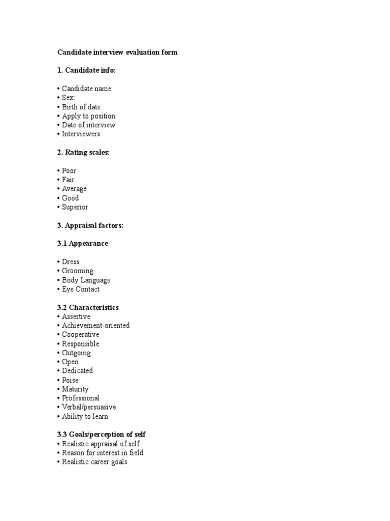 Candidate Interview Form | PDF | Career & Growth