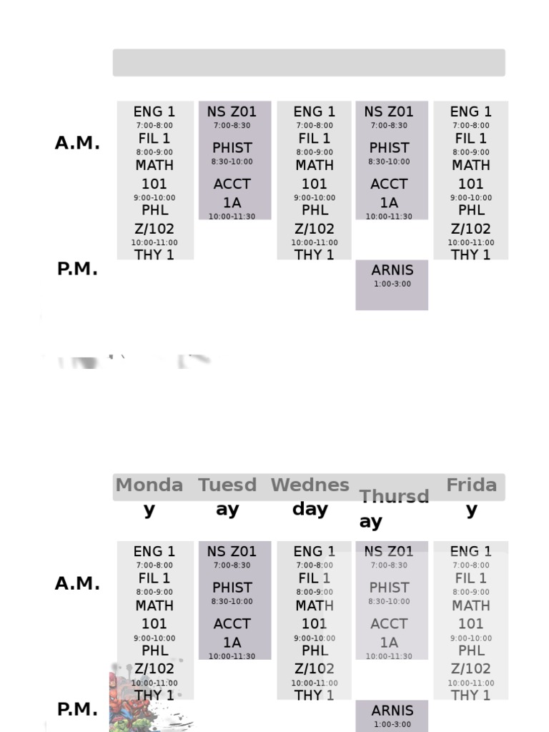 Monday Tuesda y Wednesda y Thursda y Friday | PDF