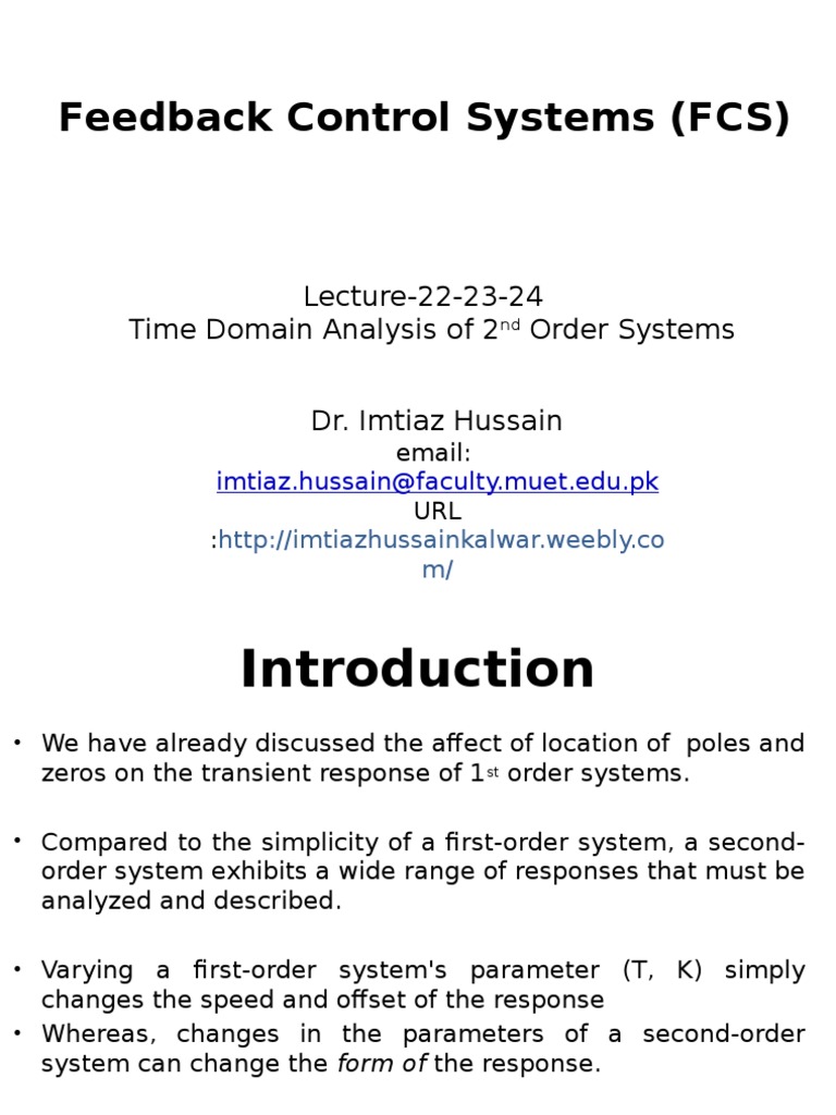 Lecture 22-23-24 Time Domain Analysis of 2nd Order Systems | PDF ...
