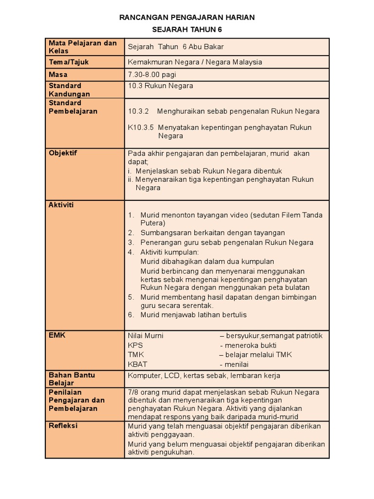 Contoh 1 RPH THN 6 | PDF