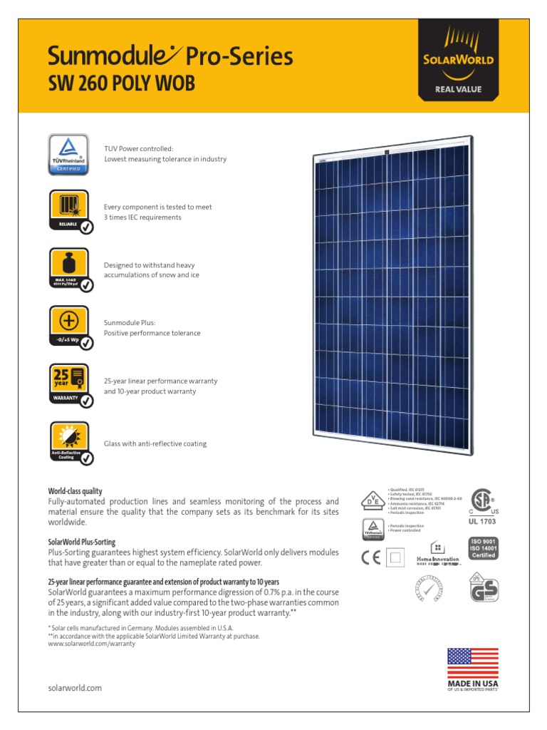 Sunmodule Solar Panel Pro Series 260 Poly Black 33mm Frame Ds | PDF