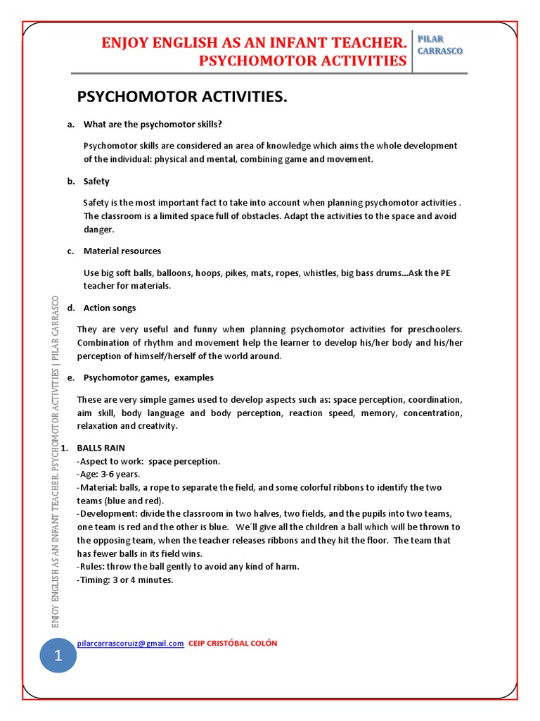 Psychomotor Activities | PDF | Perception | Classroom