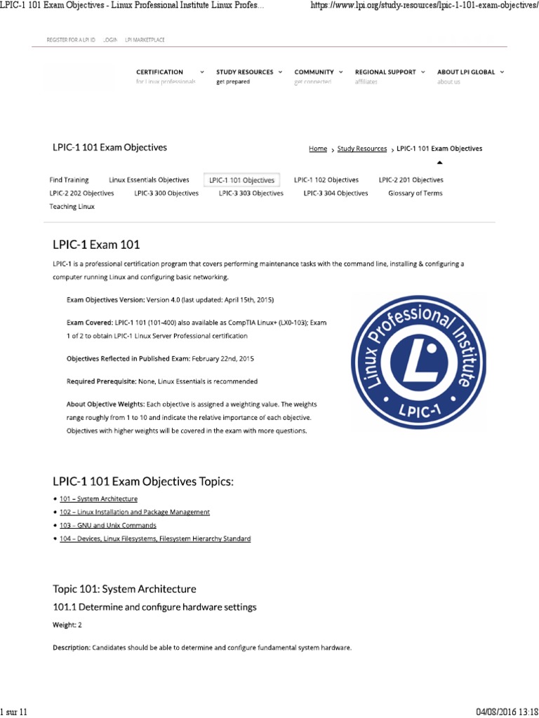 Lpic 1 101 Exam Objectives Guide Pdf
