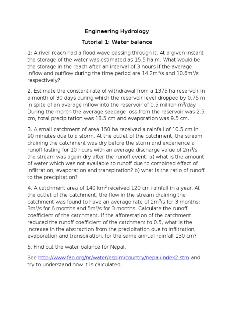 Engineering Hydrology Tutorial1 | PDF | Drainage Basin | Surface Runoff